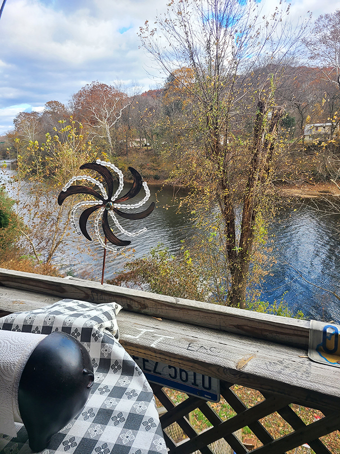 The riverside view adds unexpected serenity to your meat sweats. Nature's dining room improves everything&mdash;even perfect barbecue.