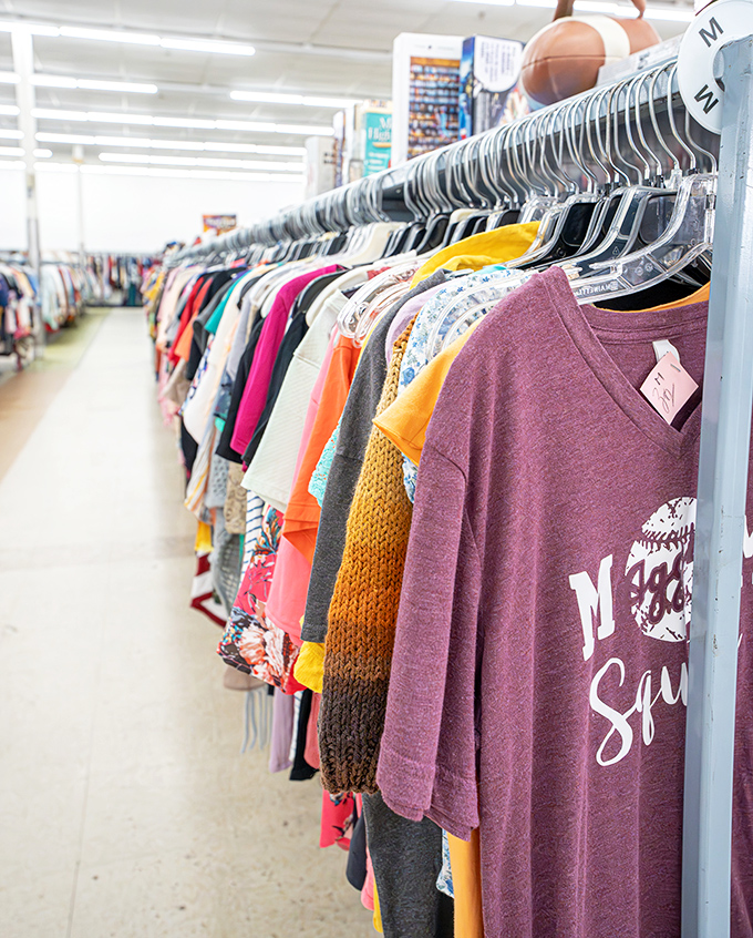 The rainbow of tops offers more variety than a streaming service. That purple "Mom Squad" shirt is practically calling your name.
