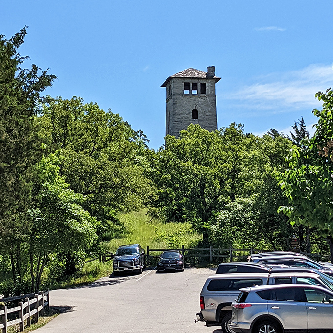 The castle's water tower stands like a sentinel from another time. If stones could talk, these would have stories worthy of Netflix.