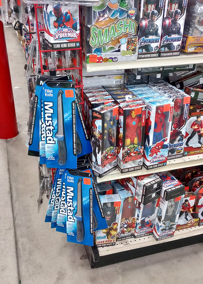 Superhero action figures at superhero prices! Ollie's toy section brings together beloved characters and kitchen gadgets in that wonderfully random retail mashup we've come to love.