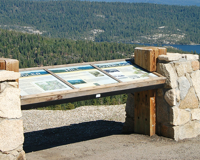 Nature's own information desk, where the Sierra Nevada mountains explain themselves. The view behind is worth a thousand interpretive signs.