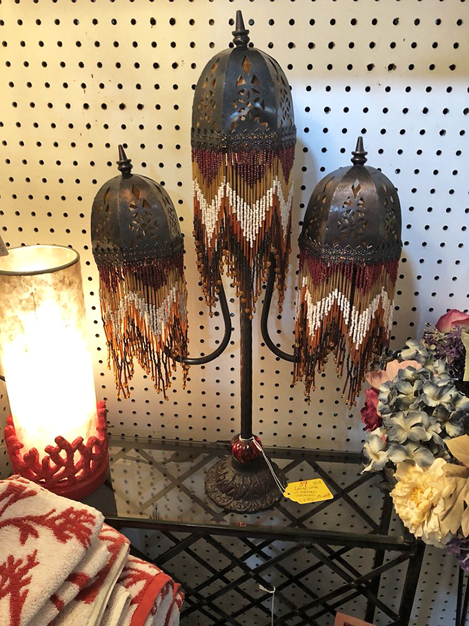 This beaded lamp would have illuminated jazz-age cocktail parties, casting mysterious shadows as guests whispered secrets.