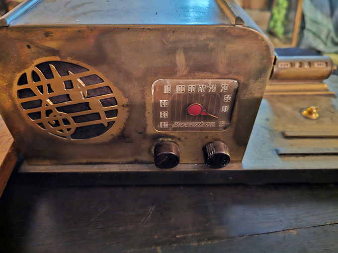Before Spotify, this vintage radio brought entertainment into Wonder House&mdash;its analog dials and glowing face now delightfully obsolete.