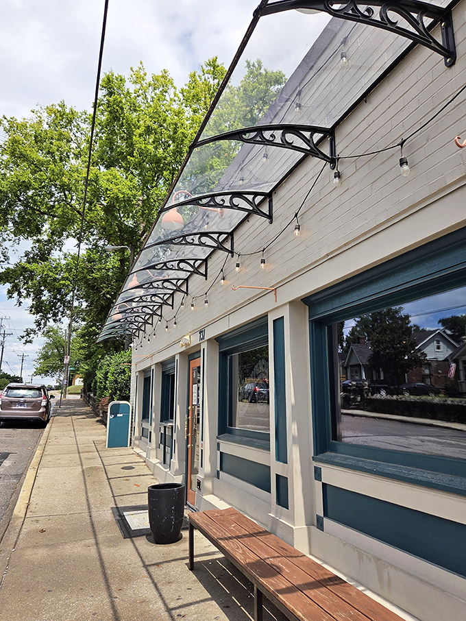 The covered walkway offers shelter from Tennessee's unpredictable weather, ensuring nothing stands between you and your burger destiny.