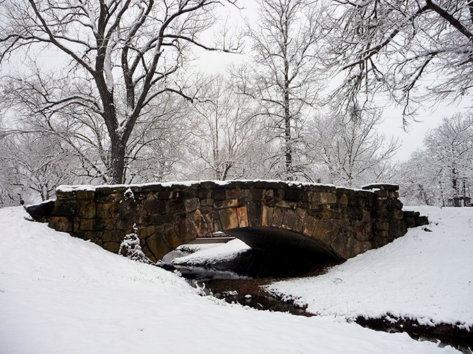 Even in winter, Ada's historic stone bridges transform into something magical, like a scene from a holiday card come to life.