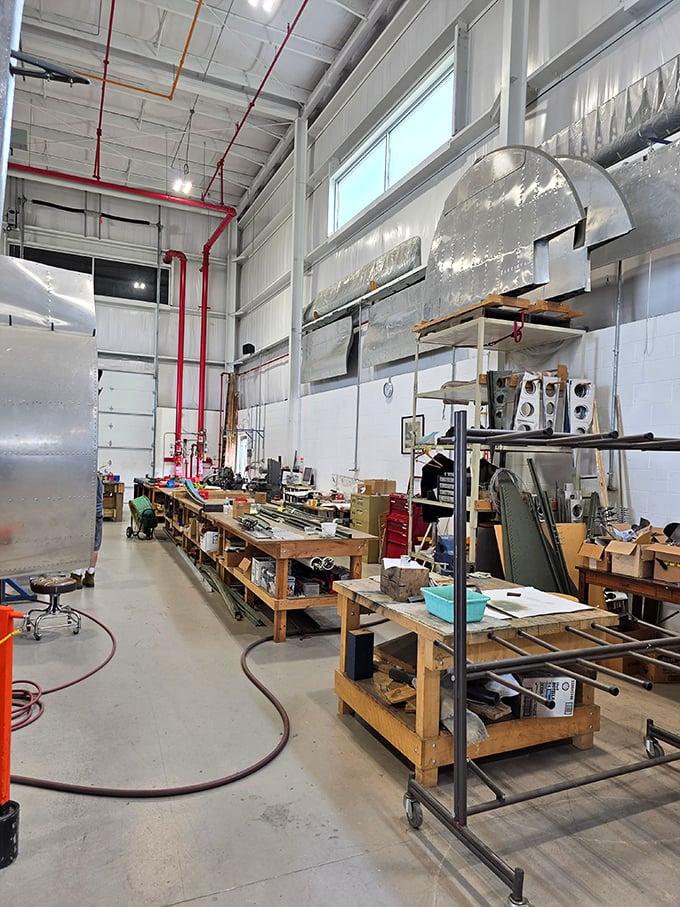 Where miracles of restoration happen daily. These workbenches are like surgical tables where mechanical doctors bring aviation history back to life.