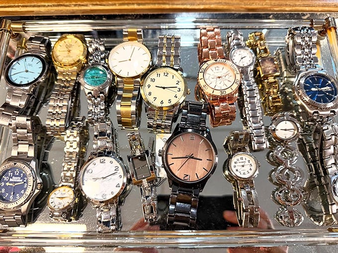 Time literally stands still in the watch display case&mdash;until you find the perfect timepiece to wind up and give a second life.