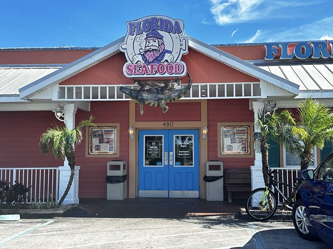 That coral-colored building with blue trim? Florida's architectural way of saying "fresh seafood served here!"