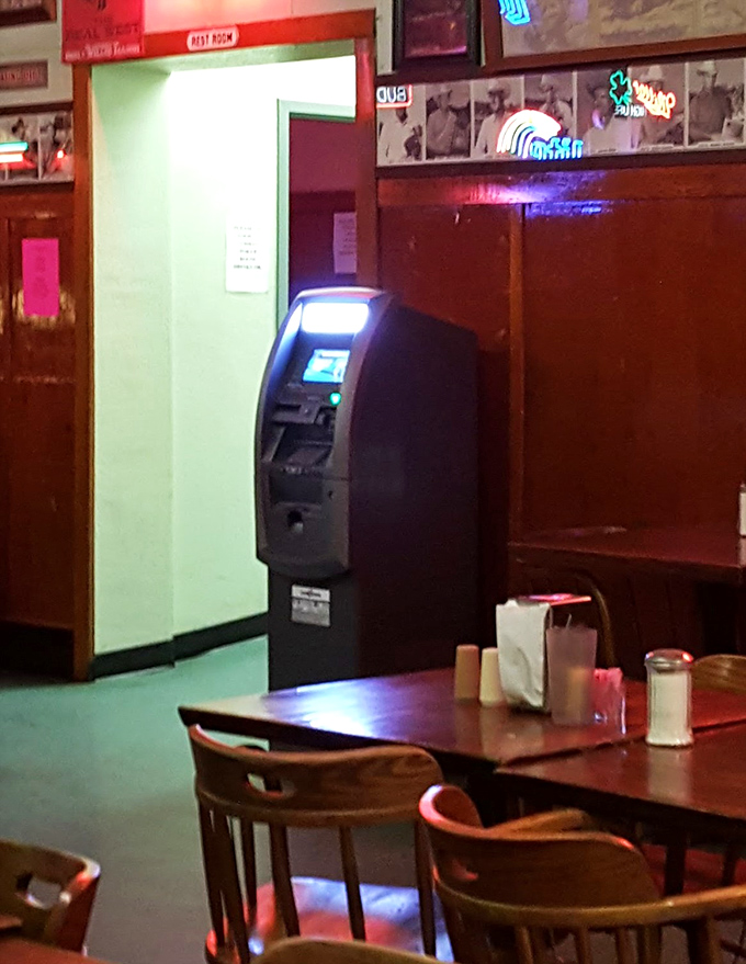 Even the ATM looks like it has stories to tell. In a place this genuine, you'll want cash for the generous tip your server absolutely deserves. 