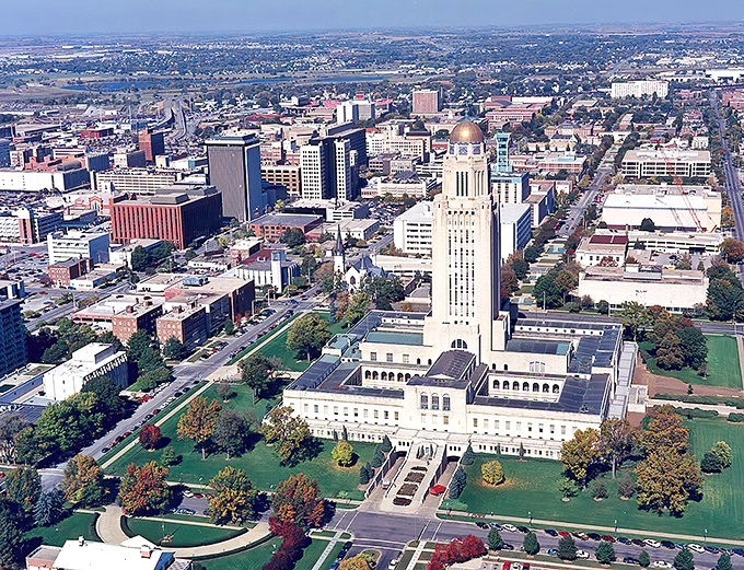 An aerial view reveals Lincoln's perfect balance of urban planning and green space. From up here, you can almost see why people choose to call this slice of Illinois home.