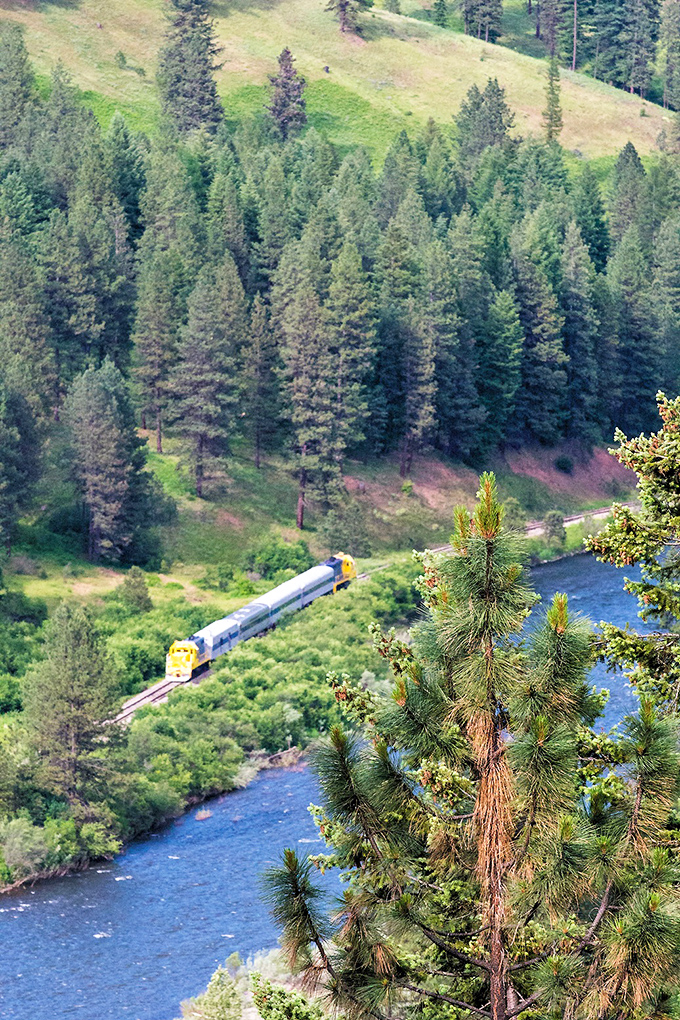 From above, the train looks like a model set come to life, except the views are absolutely real.