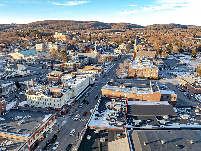 Aerial view reveals Torrington nestled in the hills like Connecticut's best-kept retirement secret.