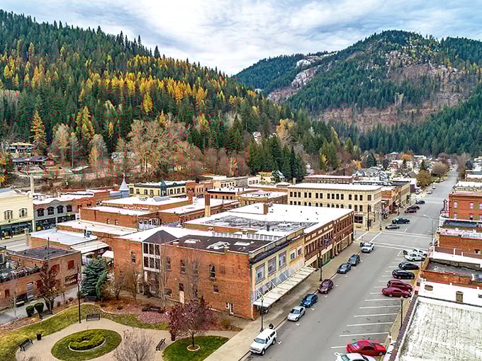From above, Wallace reveals its perfect nestling in the forested mountains, a six-block testament to preservation that refused to be erased by interstate construction.
