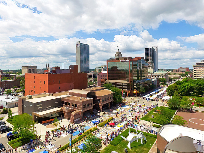 From above, you can appreciate how Grabill maintains its small-town charm while neighboring Fort Wayne offers big-city amenities. It's like having your pie and eating it too.