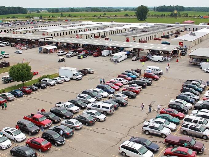 From above, Caesar Creek reveals its true scale&mdash;a small city of commerce where thousands gather weekly to buy, sell, and hunt for that perfect find.