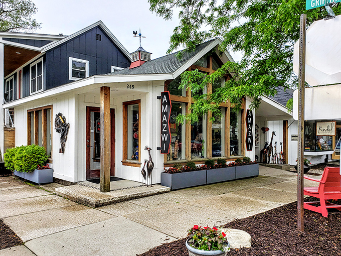 Amazwi Contemporary Art's charming storefront brings global artistic perspectives to small-town Michigan, proving creativity knows no geographic boundaries.