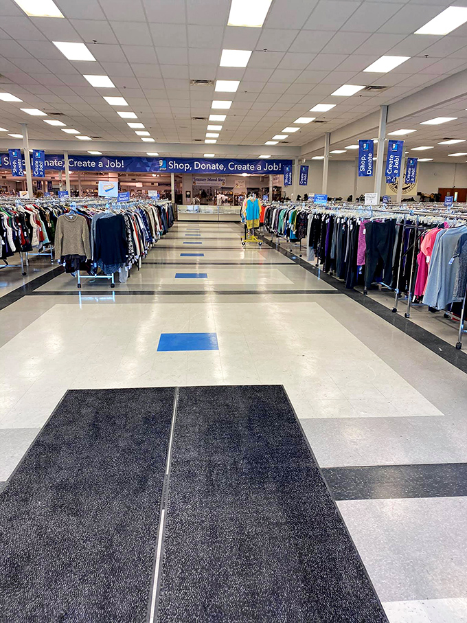 The grand view: aisles of possibility stretching toward the horizon. This isn't shopping&mdash;it's a treasure hunt with fluorescent lighting.