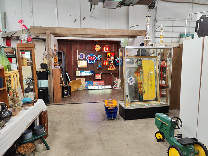 Neon signs and vintage advertising create the perfect man cave starter kit. Just add Wisconsin beer and you're set.
