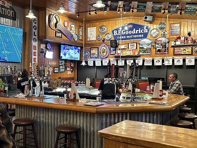 The bar area &ndash; where cold beer meets hot barbecue in a marriage that would make Cupid himself reach for a napkin.