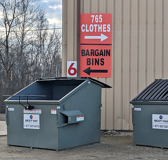 The exterior signage promises what lies within&mdash;bargains aplenty and the thrill of the hunt, all just an arrow's direction away.