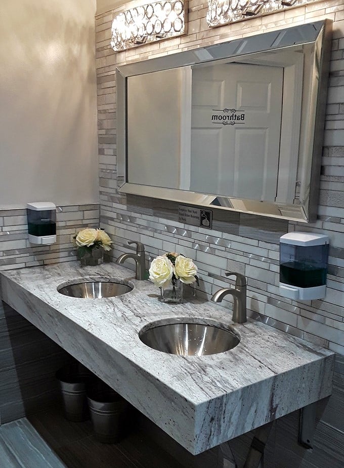 Even the restroom speaks to the attention to detail&mdash;marble countertops and fresh flowers elevate the entire experience.