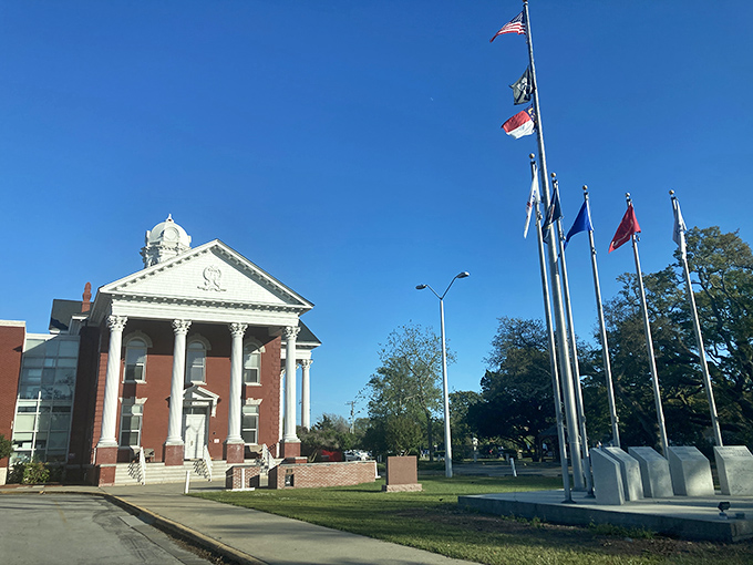 Beaufort's courthouse stands as a stately reminder that even justice looks better with columns and a coastal backdrop.