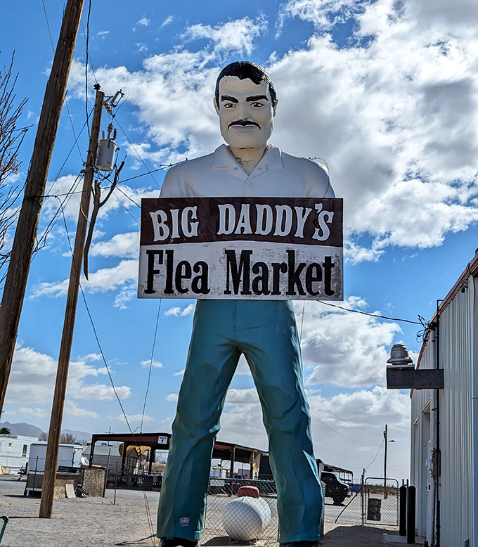 The iconic Big Daddy himself stands tall against the New Mexico sky&mdash;a fiberglass sentinel guarding his kingdom of secondhand treasures.