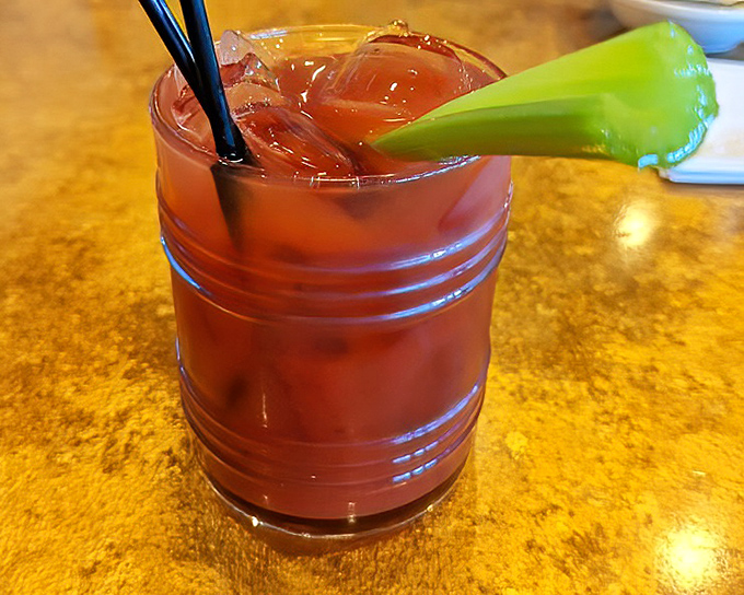 A Bloody Mary garnished with celery that could double as a meal. The perfect companion for those "I might have had one too many last night" mornings.
