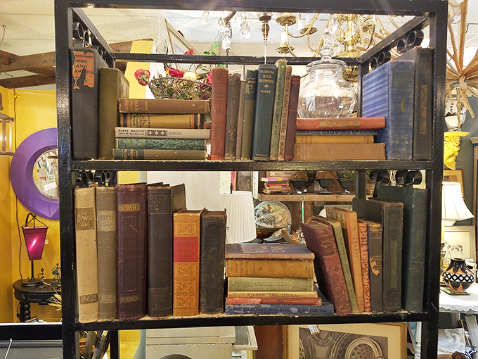 Vintage books stacked with care&mdash;their worn spines like badges of honor. These aren't just reading materials; they're time capsules waiting to be opened again.