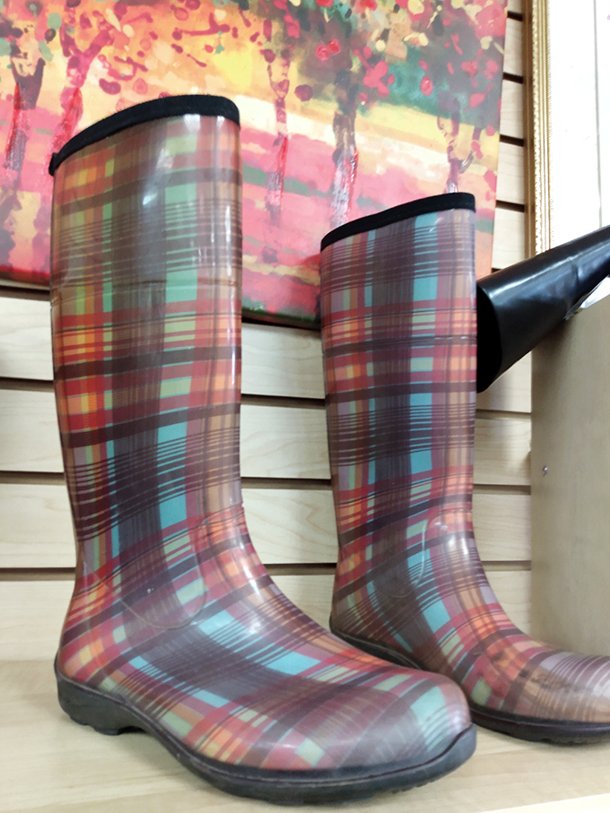 Even rain boots get a stylish second chance, these plaid beauties ready to splash through puddles with their next adventure-seeking owner.