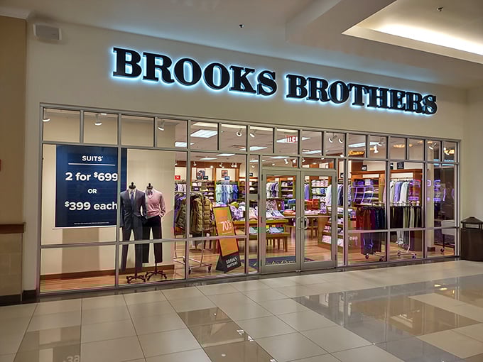 Brooks Brothers, where Connecticut's business casual dreams come true. Two suits for $699 is practically stealing... from your own retirement fund.