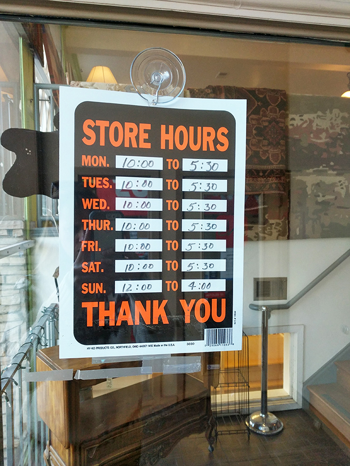 The hours of operation&mdash;or as I like to call it, your weekly schedule for the foreseeable future. Plan accordingly; treasure hunting takes time.