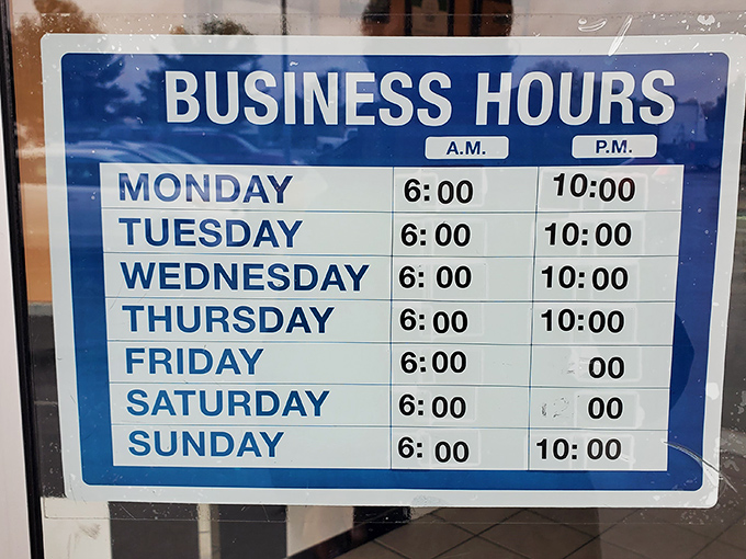 Business hours that understand the early bird gets the pancakes, and Sunday brunch is practically a religion.