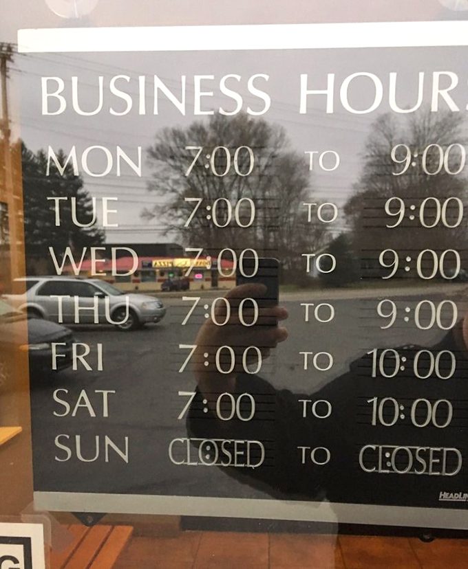 Hours that say "we're serious about breakfast" and "we understand the importance of Friday night dinner." The schedule of champions.