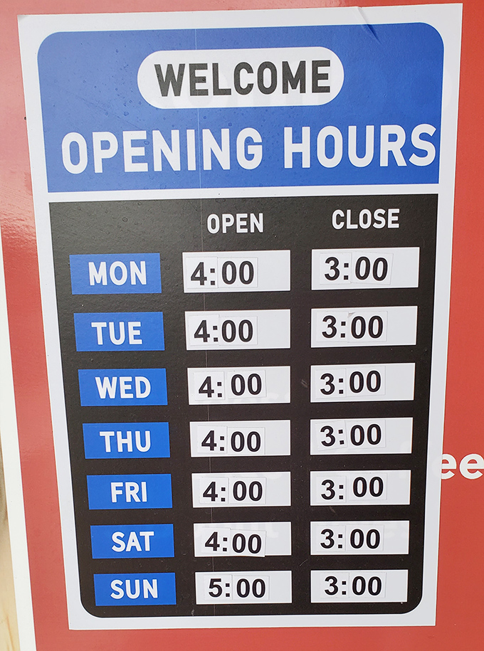 Early bird hours that prove the old adage: the early customer gets the freshest apple fritter.