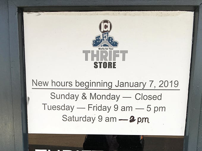 Business hours posted clearly &ndash; crucial information for planning your thrifting expedition. Mark your calendars accordingly, treasure hunters!