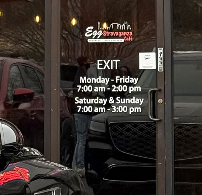 The hours posted like a promise&mdash;seven mornings a week, they'll be here waiting with coffee brewing and griddles hot. Breakfast salvation awaits.
