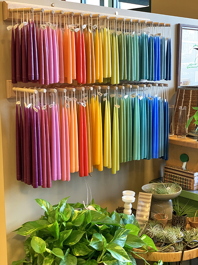A rainbow of hand-dipped candles creates an Instagram-worthy color spectrum. These aren't your grandmother's tapers &ndash; though she'd love them too.