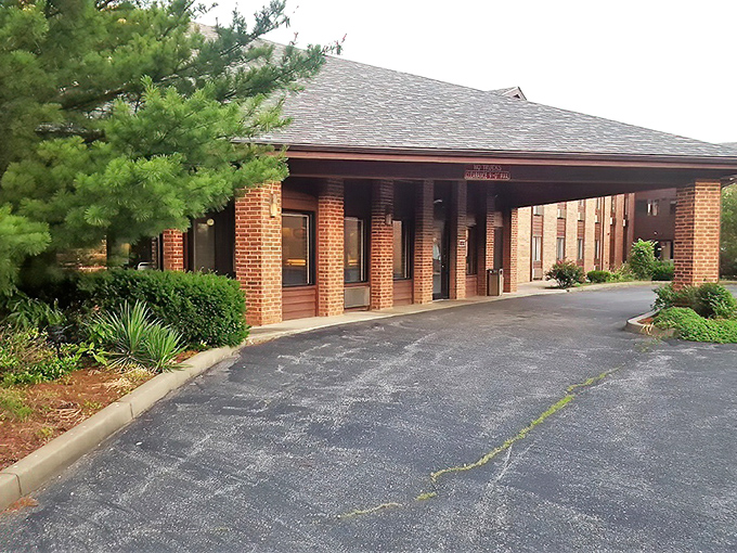 Brick columns and practical architecture house visitors just minutes from downtown, proving you don't need fancy to feel comfortable in Callaway County.