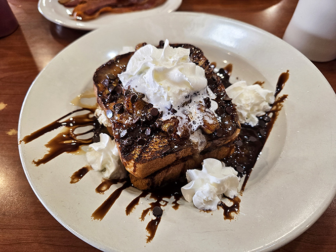 Chocolate chip French toast that makes breakfast feel like dessert. The ultimate "life's too short, eat dessert first" justification.