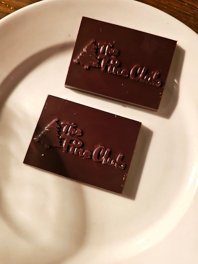 Even the chocolate squares bear The Pine Club's mark &ndash; a sweet finale stamped with the promise you'll be back.