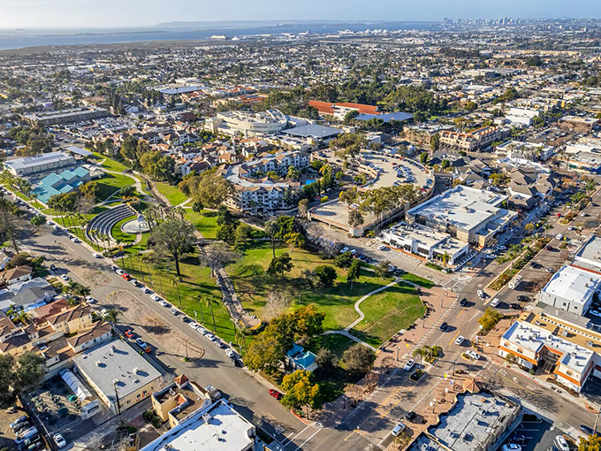 This aerial view reveals Chula Vista's perfect positioning – close enough to San Diego for convenience, far enough for housing prices that don't cause cardiac arrest.