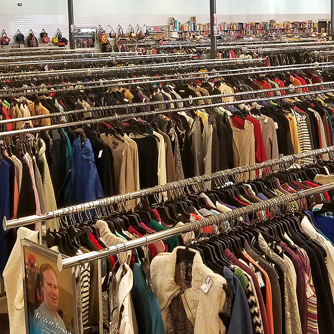 Clothing racks stretching into infinity like a fashion lover's version of a beautiful recurring dream.