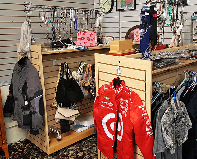 Yesterday's fashion statements waiting for tomorrow's adventures. That NASCAR jacket has stories to tell and new journeys to make.