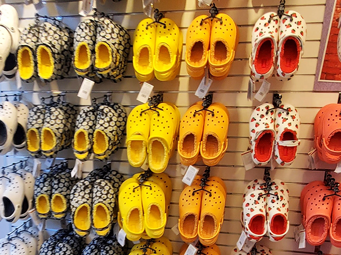 The Crocs display: where comfort meets controversy in a rainbow of rubber footwear that's somehow both ridiculed and universally owned.