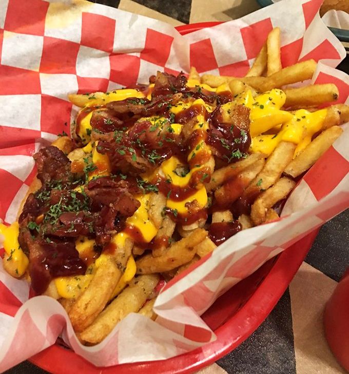 Cheese sauce cascades over fries with the confidence of Niagara Falls. The "Dirty Jersey" name is both a warning and a promise.