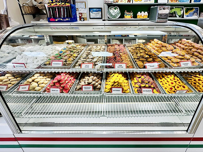 Cookie heaven exists, and it's organized in neat rows behind glass. Each variety more tempting than the last.