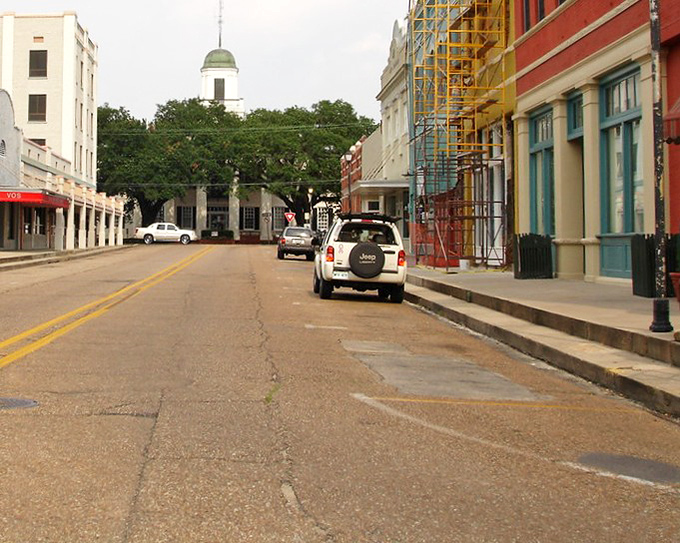 Colorful blooms frame the view of downtown's historic buildings, adding vibrant touches to Abbeville's already picture-perfect streetscape.