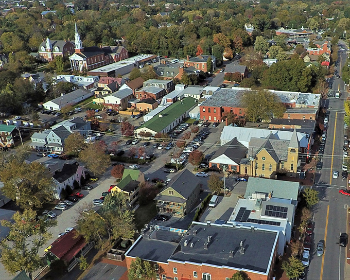 Churches, shops, and homes create Chestertown's distinctive skyline, where steeples and rooftops tell the story of a town that values both faith and commerce.