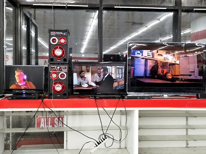 The electronics section: where yesterday's cutting-edge technology finds new purpose. That speaker system still has plenty of decibels left to give. 